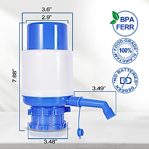 Buoluty 5 Gallon Water Dispenser Pump, Includes Adjustable Tube Length with Cleaning Brush. Manual Water Pump for 5 Gallon Bottle, Made of Food-Grade Plastic