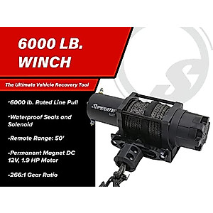 SuperATV Black Ops 6000 LB Winch Kit for UTV/ATV | Includes 50' Synthetic Rope | Permanent Magnet DC 12V, 1.9 HP Motor and More!
