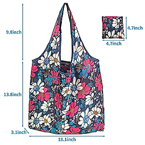 lukar Foldable Reusable Grocery Bags, Portable Reusable Shopping Bags Totes Machine Washable With Handles Folding Storage Bag, 10 Pack Flower Small daisy Leaf Lattice (1 extra small bag Design)