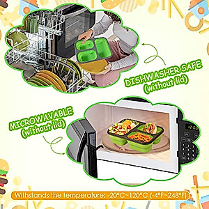 CORESLUX Collapsible Silicone Bento Lunch Box for Adult, 3 Compartment Eco Foldable Lunch Food Container Kit, BPA Free, Safe in Microwave, Dishwasher & Freezer (Green)
