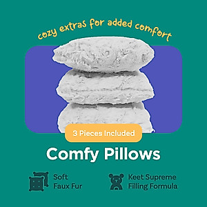 Keet Plush Childrens Sofa with Accent Pillows, Sofa for Kids Room, Kids Sofa, Toddler Sofa with Three Fluffy Pillows, Comfortable Sofa for Kids, Children Sofa, Kid Sofa, Charcoal and Grey