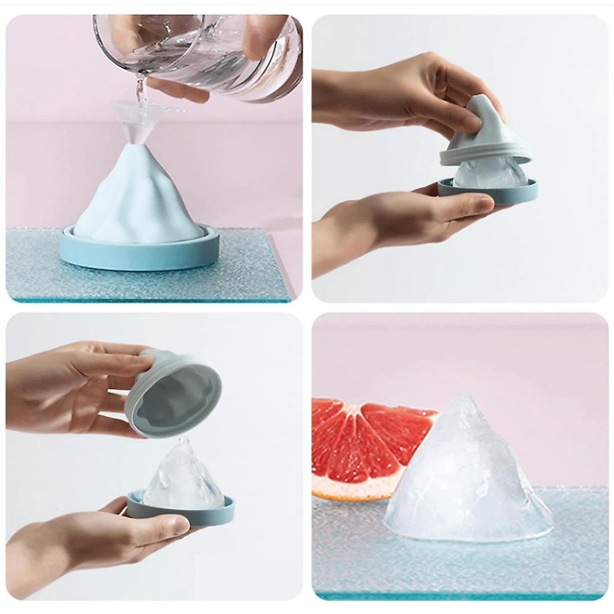 3D Snow Mountain Shape Fun Shapes Ice Molds - 3 Pieces Ice Ball Machine Molds, DIY Freezer Popsicle Molds with Funnel Easy to Release for Whiskey Cocktails Bourbon Jello Party Favors