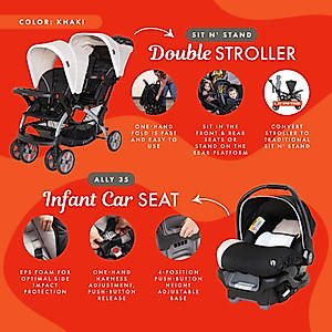 Baby Trend Infant and Toddler Double Stroller & Car Seat Combo, 2 Pc Set, Khaki