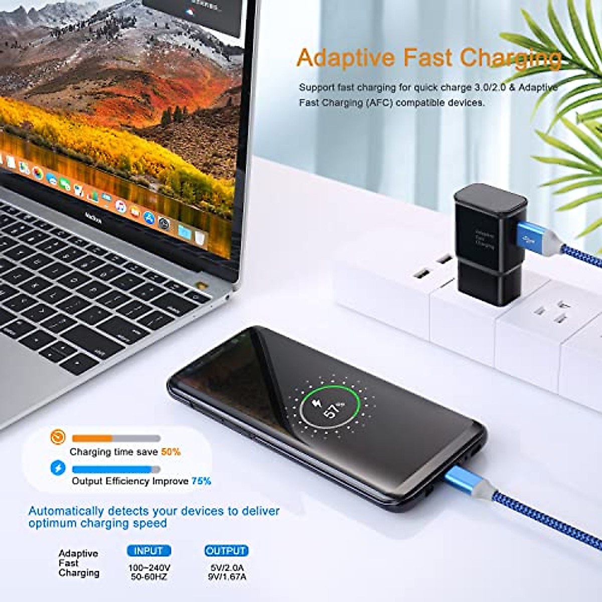 Adaptive Fast Charging Block, Qihop 3-Pack USB Fast Wall Charger Travel Phone Charger Block Compatible Samsung Galaxy S20/S10+/S10e/S9/S8; Note 20/10+/9/8, iPhone 11 Pro/SE, HTC(Black)