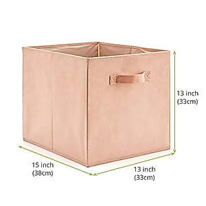 EZOWare Set of 10 Fabric Basket Bins, Pink Collapsible Organizer Storage Cube with Handles for Home, Bedroom, Baby Nursery, Kids Playroom Toys - 13"x15"x13" + 10.5"x 10.5"x 11"