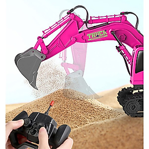 DBXMFZW Remote Control Excavator Toy with Lights,RC Digger Tractor Toy,Digger Hydraulic Construction Vehicles with Alloy Shovel,RC Trucks Toys for Boys Girls Kids