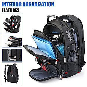 SC Basic Model Extra Large 50L Travel Laptop Backpack with Anti-Theft Lock and TSA Approved 17.3 Inch Compartment - Water Repellent, Lightweight Backpacks with USB Charging Port for Men, Women