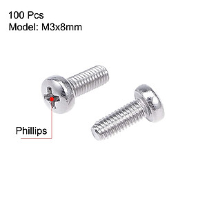 uxcell M3x8mm Machine Screws Pan Phillips Cross Head Screw 304 Stainless Steel Fasteners Bolts 100Pcs