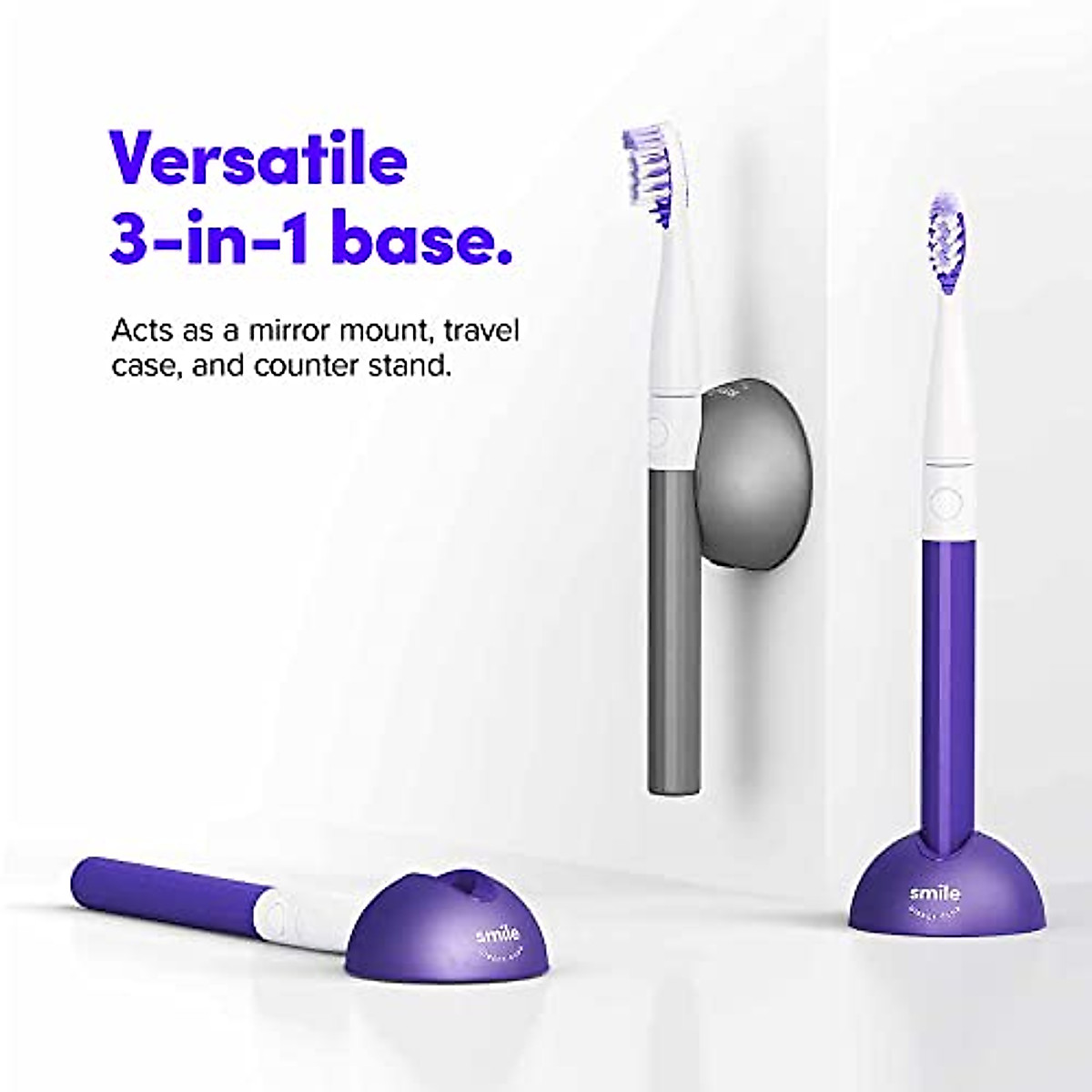 SmileDirectClub Electric Toothbrush Club Edition with Aligner Brush Head and 3-in-1 Travel Case, Mirror Mount, and Stand, Blurple
