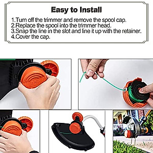 BOOTOP PIN SF-080 Replacement Spool SF-080-BKP for Black and Decker GH3000 LST540 GH3000R String Trimmer Weed Eater SF080 Auto Feed Spool Line 20ft 0.080" with 90583594 Cap Covers Parts