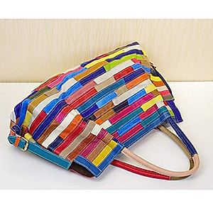 Segater® Women’s Multicolor Boston Bag Genuine Leather Colorful Patchwork Large Tote Handbag Hobo Purse Crossbody Big Bag