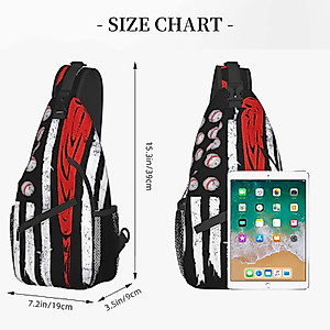 Lunepon Baseball And American Flag Sling Backpack Crossbody Shoulder Bags For Women Men, Sling Bag Travel Hiking Chest Bag Daypack Unisex