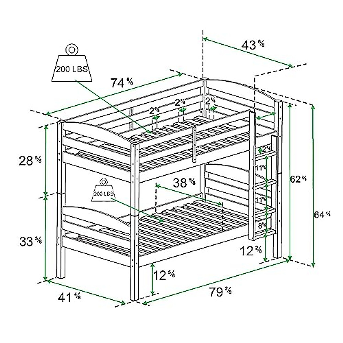 Walker Edison Della Transitional Twin-Over-Twin Bunk Bed Frame, Twin Size, Grey