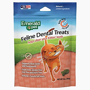 Feline Dental Treats — Tasty and Crunchy Cat Dental Treats Grain Free — Natural Dental Treats to Clean Cat Teeth, Freshen Cat Breath, and Reduce Plaque and Tartar Buildup — Salmon Treats, 3 oz