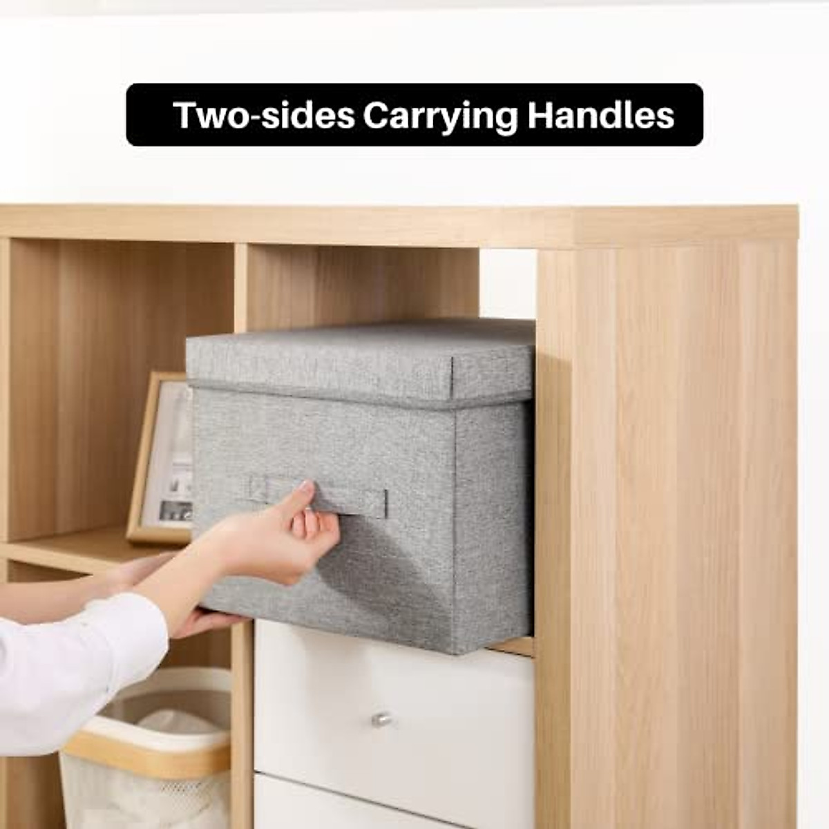 Clothes Storage 2 Pack, Storage Bins with Lids & Clear Window, Large Capacity Closet Organizer, Fabric Storage Containers for Clothing, Blanket, Comforter (M(15.7x11.8x9.8") for 15-20 T-shirts, Light Grey-1)