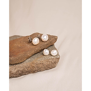 Secret & You – Women Pearl Stud Earring Freshwater Cultured Pearl | Baroque Shape | Sterling Silver 925, Available in 5 Sizes From 9-10 mm up to 13-14 mm