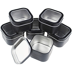 6-Pack 8oz Empty Square Metal Tins with Clear Window for Candle Making, Candies, Gifts & Treasures, Black