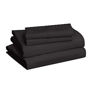 Amazon Basics Lightweight Super Soft Easy Care Microfiber Bed Sheet Set with 14-Inch Deep Pockets - Queen, Black