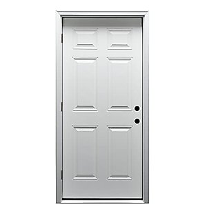 National Door Company ZZ364681R Steel, Primed, Right Hand Outswing, Prehung Front Door, 6-Panel, 30'' x 80",White