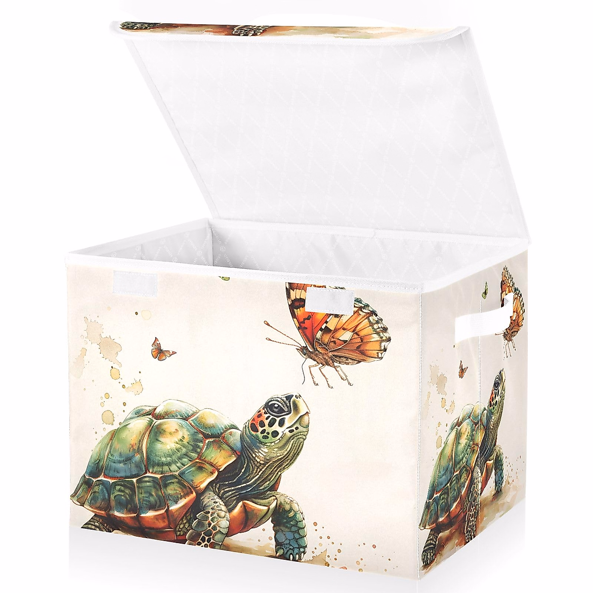 ALAZA Storage Bins Organizer Box Baskets Lidded Clothes for Shelves Closet Turtle Butterfly Collapsible Stackable Storage Cubes Handles
