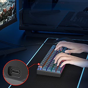 Mosptnspg Protable 60% Percent Gaming Keyboard Mechanical, Mini Compact RGB Backlit 68 Keys Wired Office Keyboard with Red Switch for Mac/Win (Monstor Black/red Switch 68)