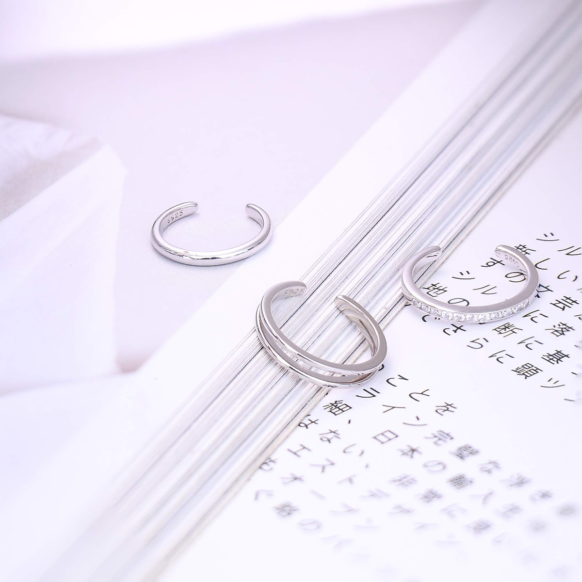 Sllaiss 925 Sterling Silver Toe Rings For Women Hypoallergenic Adjustable Open Cuff Toe Ring Platinum Plating Cubic Zirconia Toe Rings Foot Jewelry