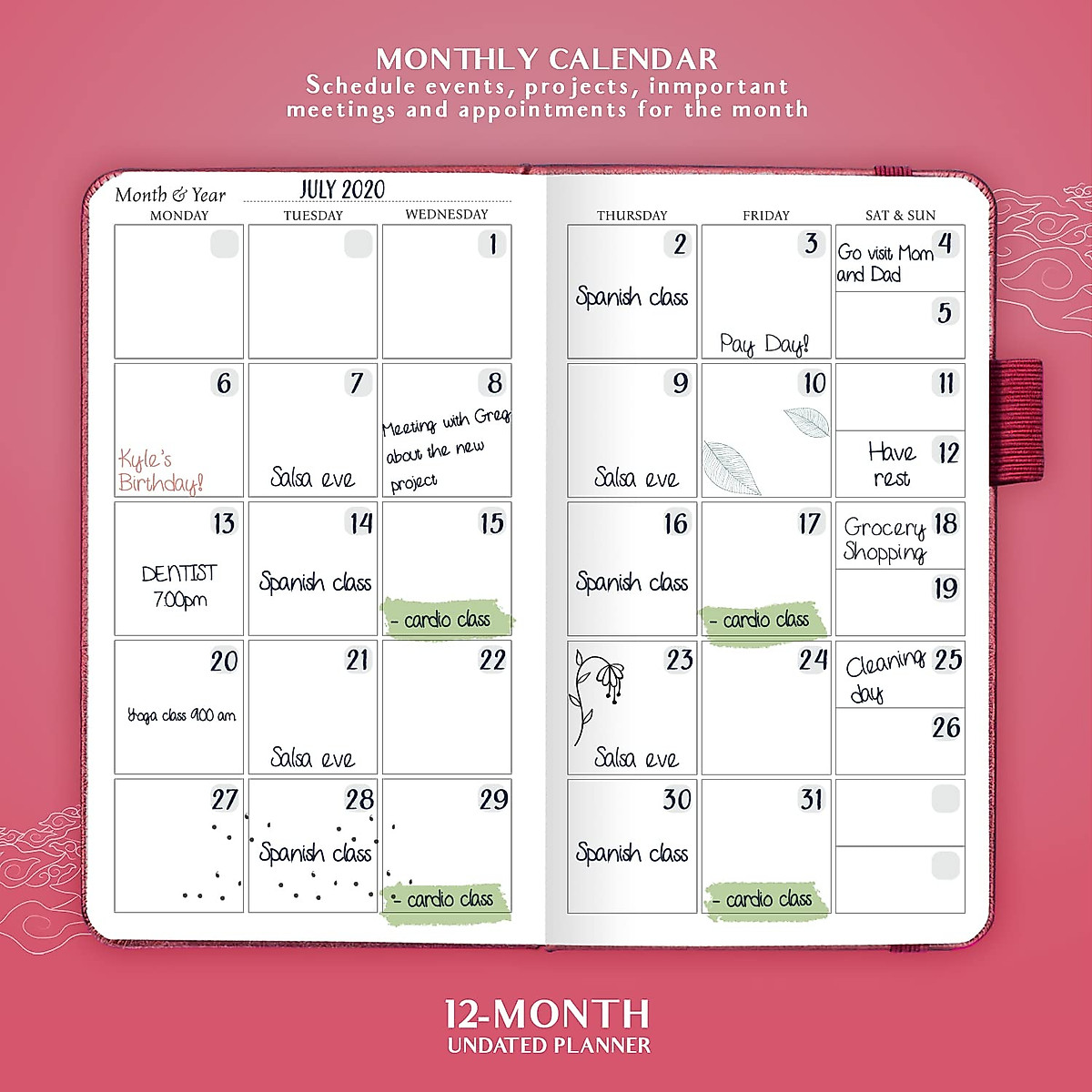 Legend Planner Pocket – Small Undated Monthly & Weekly Goal Journal and Calendar for Productivity, Mini Life Organizer Planner Perfect for Purse, Size: 3.5" x 6.2" Hardcover – Hot Pink