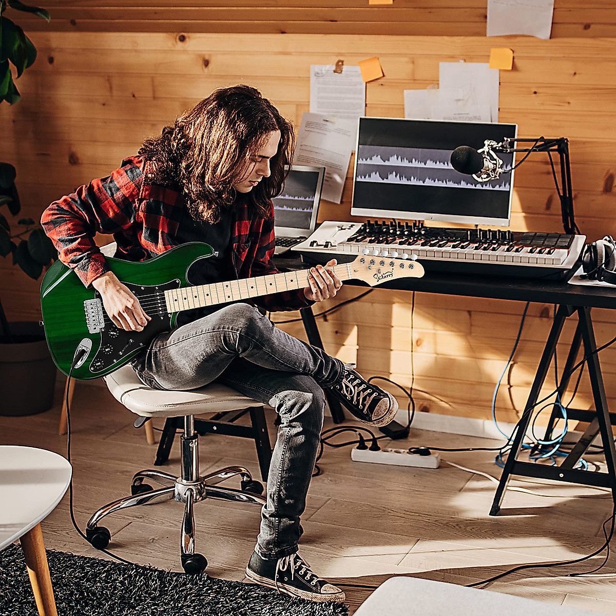 GLARRY Full Size Electric Guitar for Beginner with Amp and Accessories Pack Guitar Bag (Dark blue)