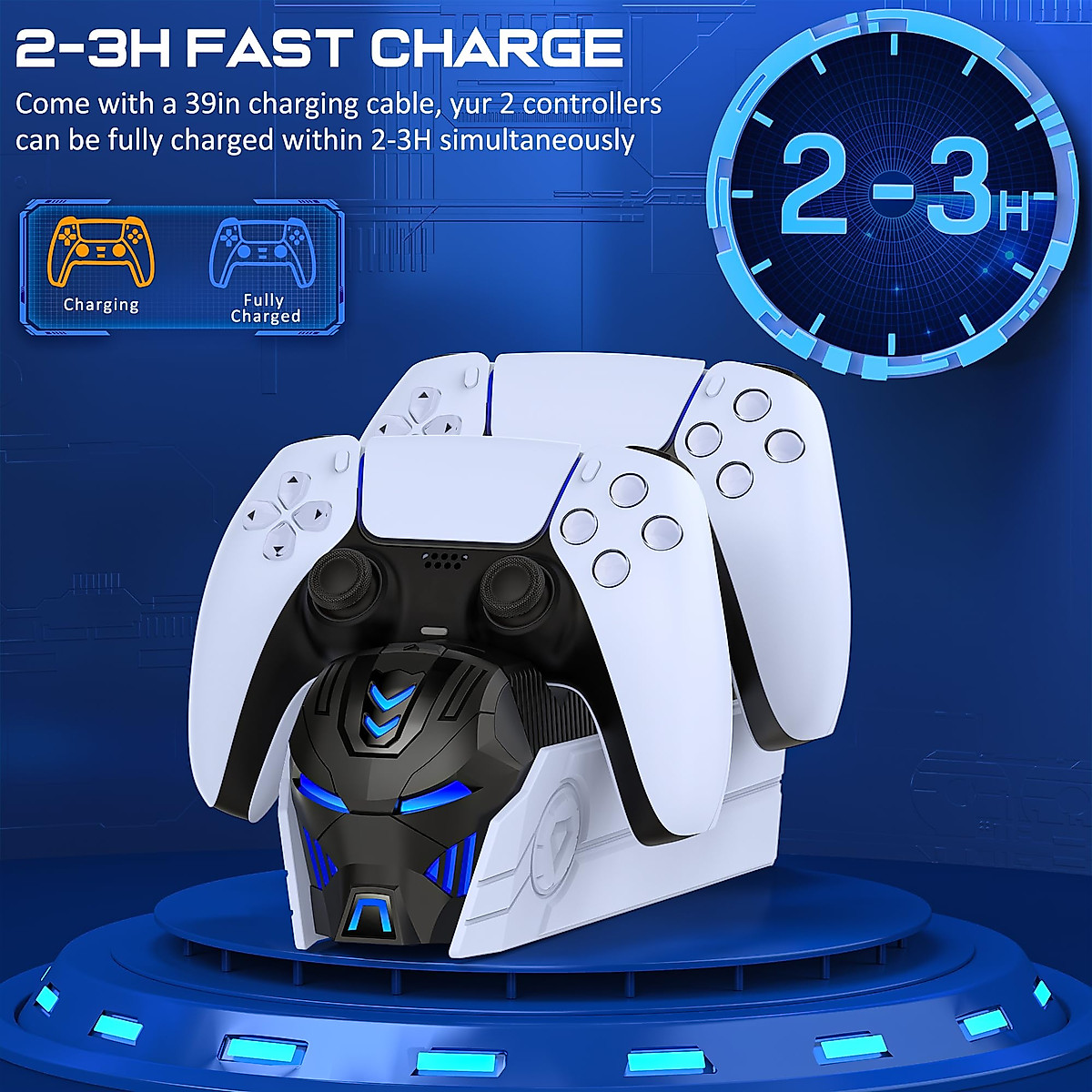 PS5 Controller Charger Station for PlayStation 5 Dualsense Controllers: Fast PS5 Dual Controller Stand Charger Dock-LED PS5 Controller Charging Station Accessories for PlayStation 5 Storage Kit