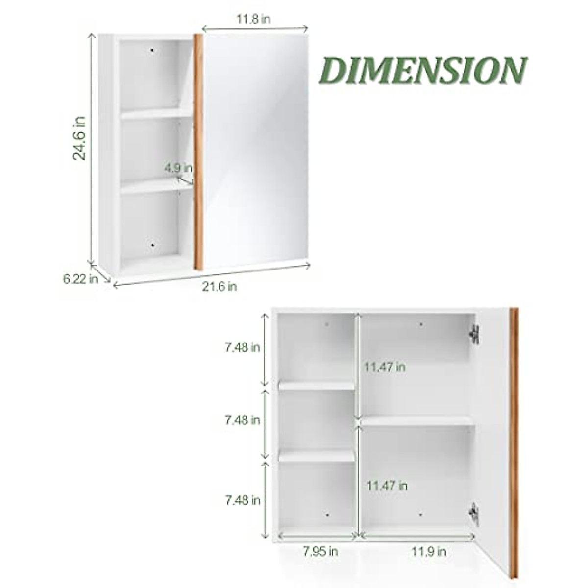 VredHom Bathroom Wall Mirror Cabinet, Medicine Cabinet with Single Door and Adjustable Shelf, Over The Toilet Storage Cabinet，White