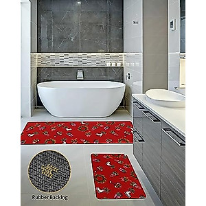 Christmas Bath Mat for Tub,Non Slip Bathroom Floor Runner Rug Quick Dry & Absorbent Diatomaceous Earth Shower Sink Bedroom Kitchen Washable Doormat,Red Candy Cane Pine Tree Berry Wreath 18x30+18x48