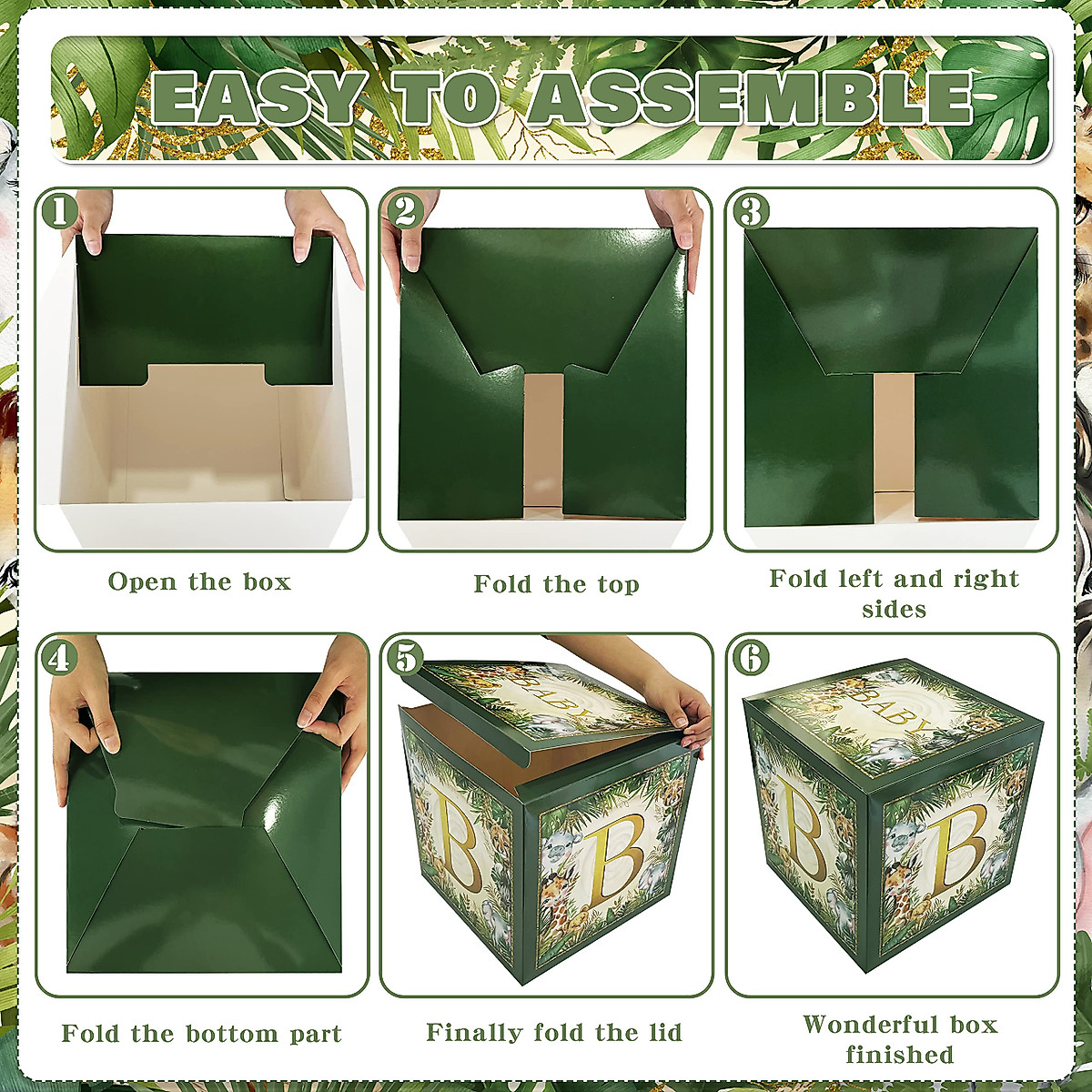 Jungle Safari Baby Boxes with Letters for Baby Shower Decorations Boy Girl Jungle Animal Theme Decor Balloon Blocks for Jungle Safari Baby Shower Gender Reveal Birthday Party Supplies