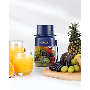 Portable Blender, 32 oz Portable Blender for Smoothies, Small Personal Blender with 10 Blades, Smoothie Blender with Travel Lid and Straw, Portable Juicer Blender for Travel, Sports (Blue)