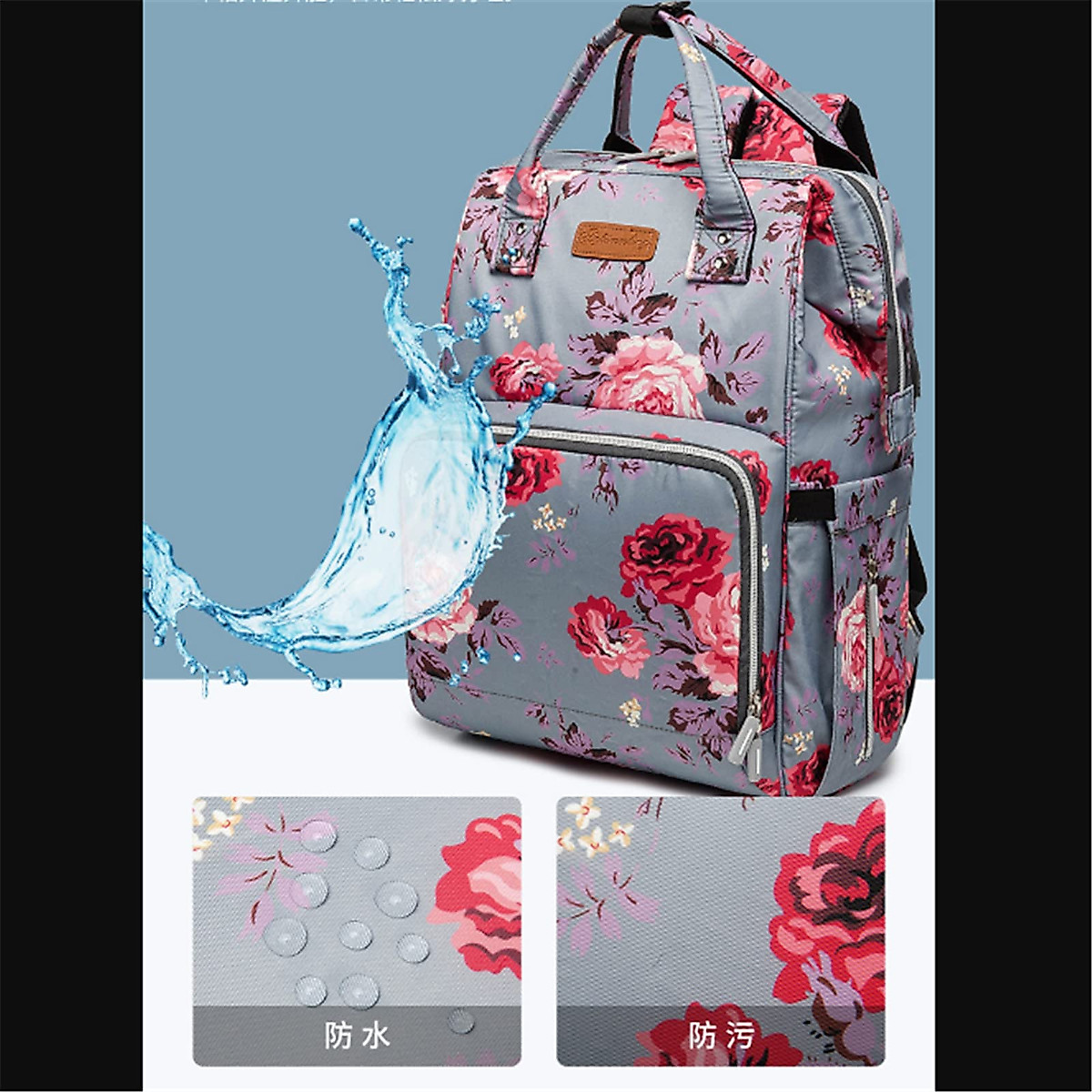 Diaper Bag Backpack, Baby Bag with Changing Pad, Waterproof Multifunction Nappy Bag,Maternity Travel Back Pack for Mom&Dad (Floral)