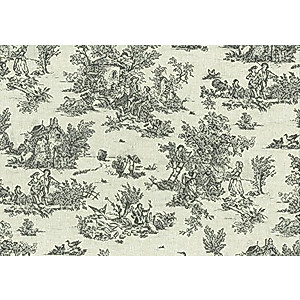 Textiles francais Mini Toile de Jouy Fabric (La Vie Rustique) - Anthracite Grey on a Soft, Linen-Look Base Cloth | 100% Cotton Designer Print | 61 inches Wide | Per Yard Length Increment