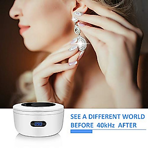 Ultrasonic Jewelry Cleaner -Silver Cleaner for Jewelry Rings Eyeglasses Watches Coins Tools Razors Earrings Necklaces Dentures,Waterproof with Five Digital Timer and 25 Ounces Tank