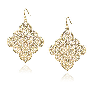 POMINA Floral Celtic Filigree Gold Dangle Drop Earring Boho Fashion Geometirc Filigree Earrings for Women (Worn Gold)