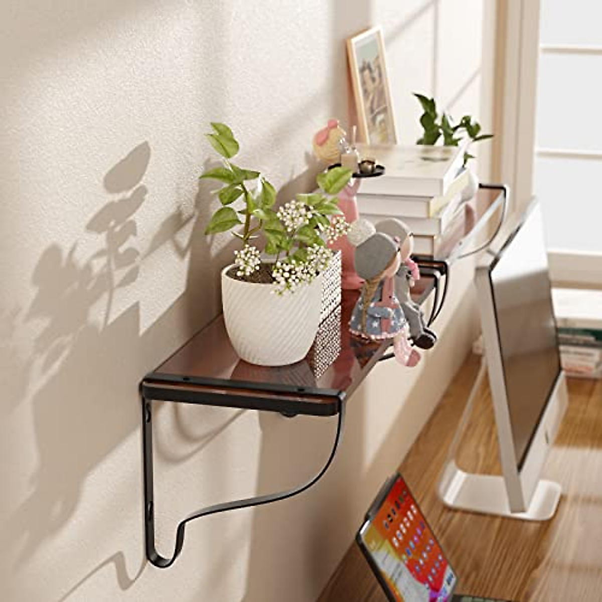 Acrylic Floating Shelves,15.7"Floating Shelves Wall Mounted Set of 2, Sturdy Thickness 10mm(0.4inch) Acrylic Shelves for Bedroom, Bathroom, Living Room, Kitchen, Laundry Room Storage & Decoration