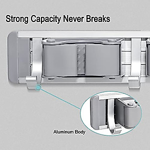 2 Pack Mop Broom Holder Wall Mount, Garden Tool Storage Organizer, Wall Hanger Hooks Rack for Home, Metal Aluminum Garage Laundry Room Organization and Storage, Silver (4 Slots&5 Hooks)