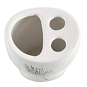 HOME-X Bathroom Accessory Set, 4-Piece Set with Soap Dish, Liquid Dispenser, Tumbler, and Toothbrush Holder, White with Flower Print