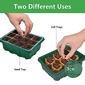 Seed Starter Trays, 12 Cells x 10 Packs Humidity Adjustable Plant Grow Kit with Dome and Base for Greenhouse & Gardens(120 Cells Total Tray)