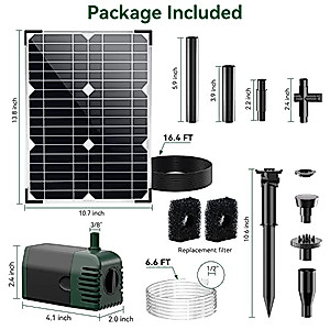 POPOSOAP Solar Water Pump Fountain,20W Solar Fountain Pump 320GPH Solar Powered Water Pump with Adjustable Flow, PVC Tubing and 16.4ft Cord Length for Garden, Ponds, Waterfall, Fish Pond