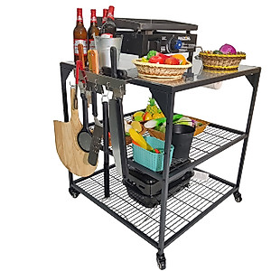 JAQKITU Movable Food Prep and Work Cart Table Stainless Steel Grill Cart Modular Table with Wheels Commercial Kitchen Table Heavy Duty Grill Cart Outdoor Cart