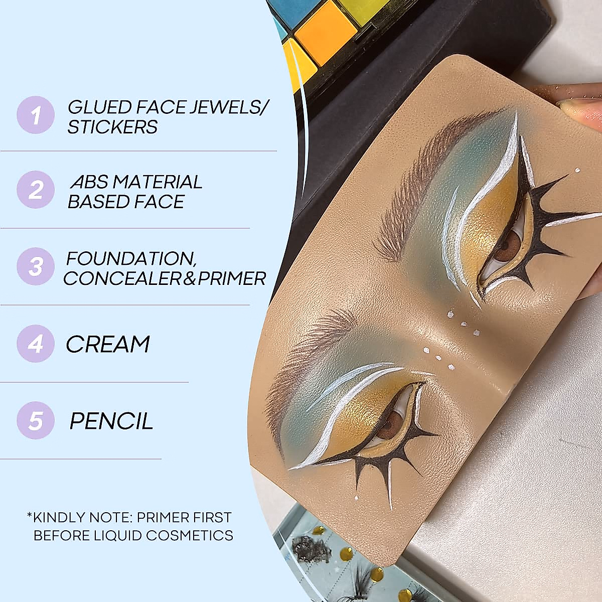 IMAKEUPNOW Makeup Practice Face Board 3D Realistic Pad with Cleaning Brush for Makeup Artist Board Makeup Practice, Eyeshadow Eyeliner Eyebrow Mapping Realistic Face Skin Eye Makeup Gift for Women