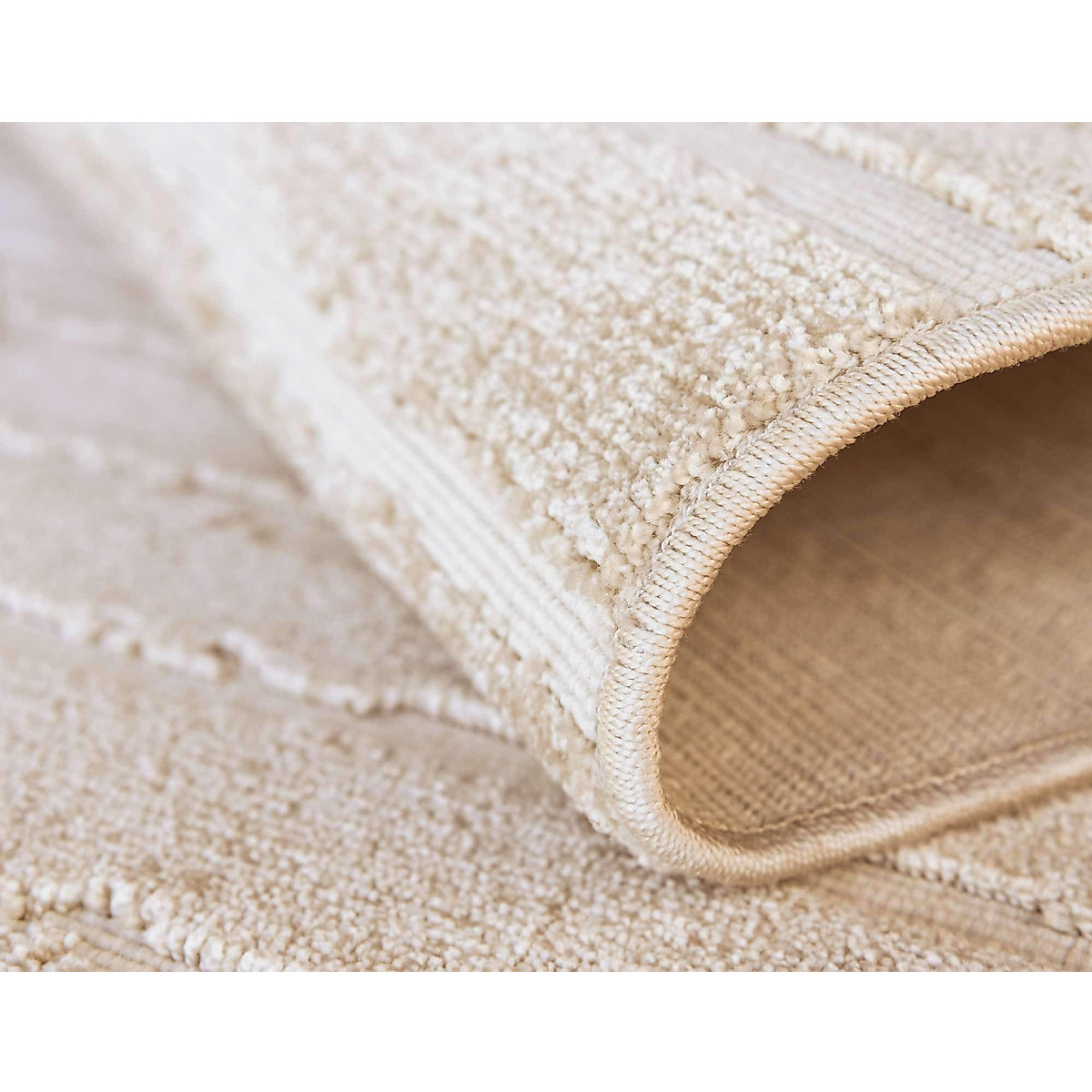 Unique Loom Sabrina Soto Outdoor Collection Geometric, Modern, Vibrant, Striped Carved Area Rug, 2 ft x 8 ft, Beige