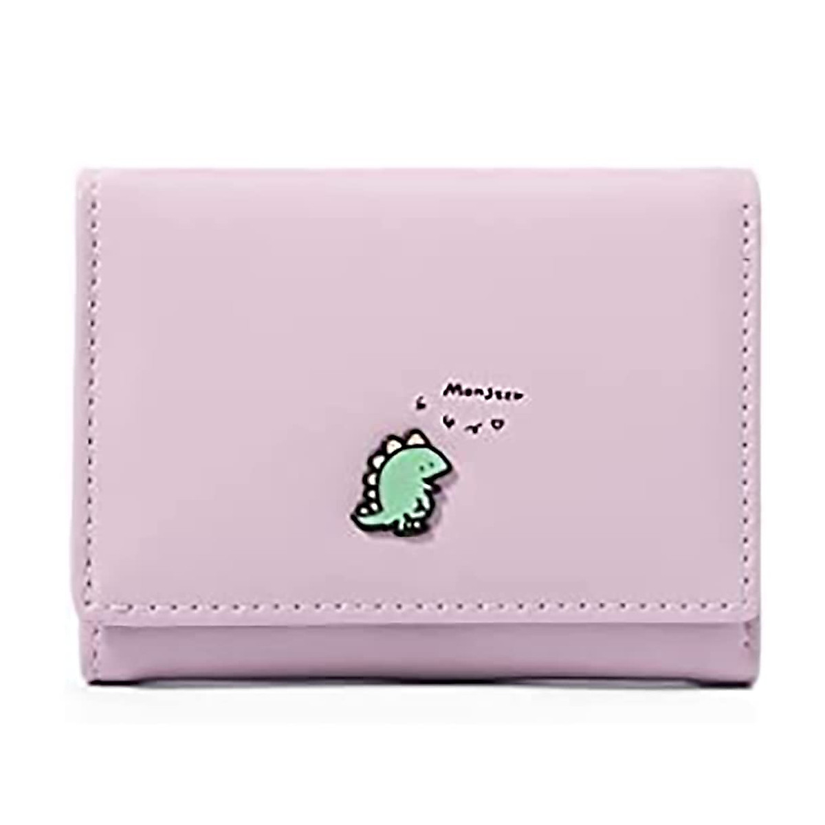YaJaMa Cute Dinosaur Metal Badge Women Wallet PU Leather Small Slim Trifold Girls Credit Card Case Holder Organizer Purse with ID Window (Purple)