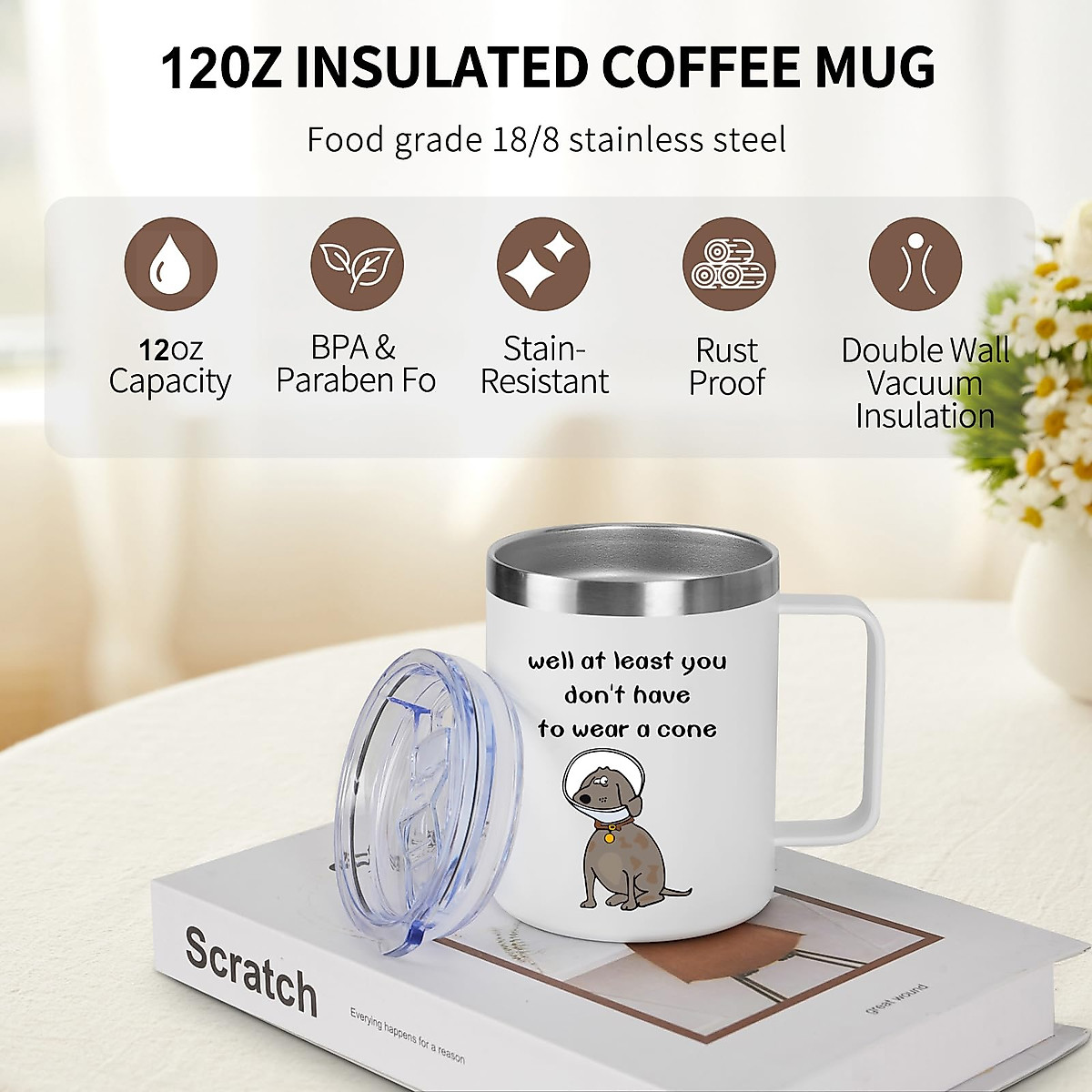 WFSJRED Get Well Gifts for Women 12 oz Insulated Mug for Coffee Mug with Leak-Resistant closeable hot lid for hot Drinks with Handle (well at)