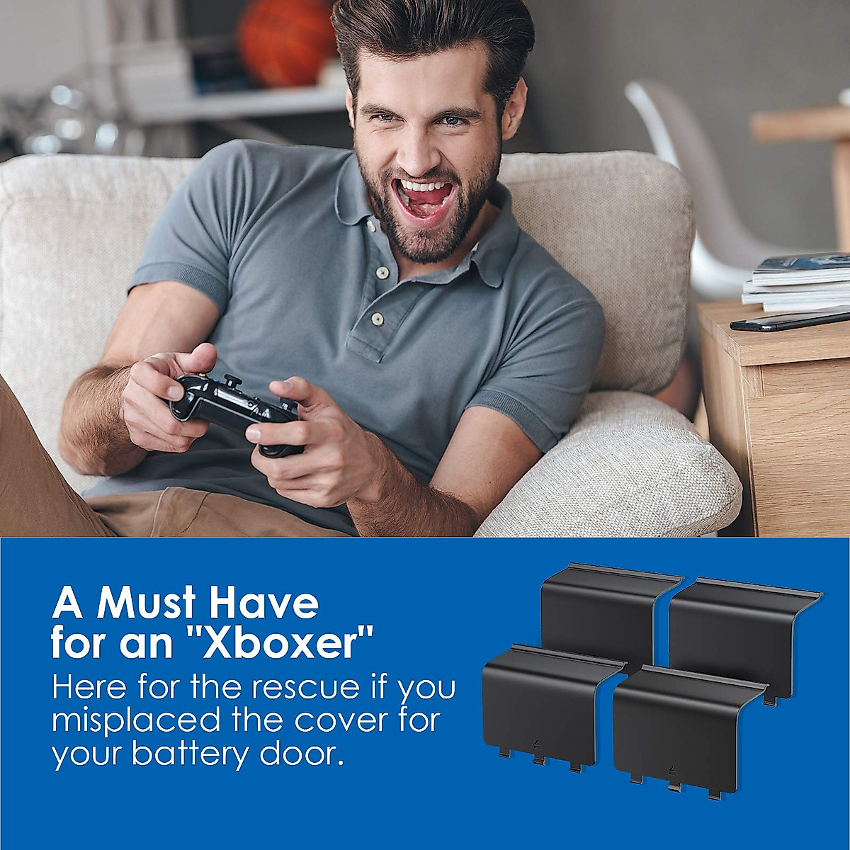 4 Pack Battery Back Cover for Xbox One/One S/One X Controller [NOT for Xbox Series X/S], Avorast Replacement Battery Back Shell Covers Compatible with Xbox One, One S, One X Controllers (Black)