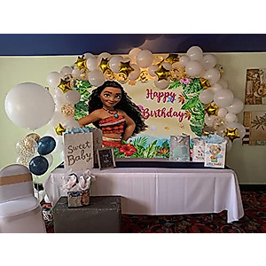 Cartoon Moana Birthday Backdrop Maui Summer Beach Princess Girls Birthday Photo Background Baby Shower Party Supplies Cake Table Decoration (7x5ft)