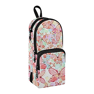 Sletend Big Capacity Pencil Bag Butterfly 3 Compartment Pouch Pen Bag Print Pencil Pen Case